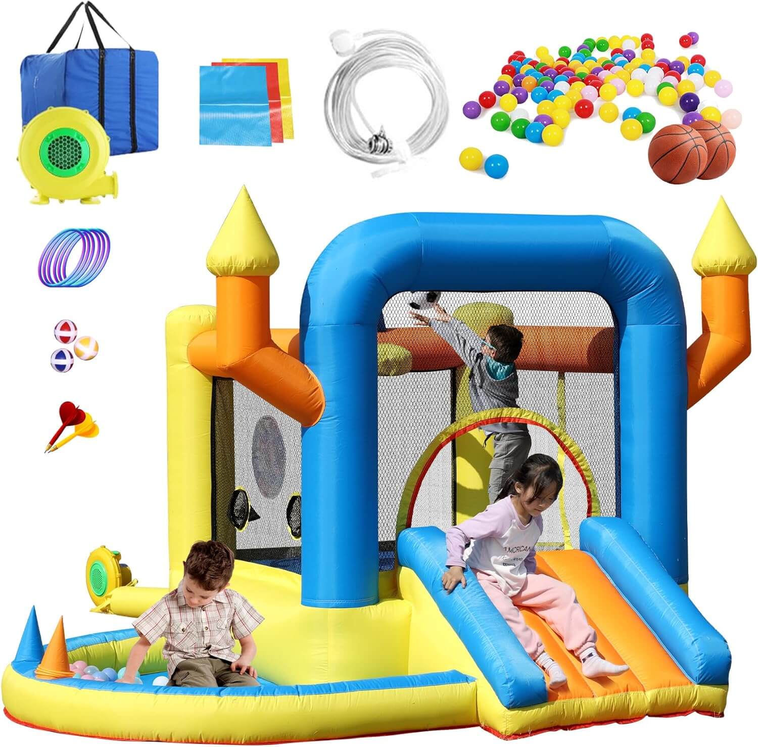 10ft Multi-Fun Bounce House with Target Toss, Ring Throw & Ball Pit ...