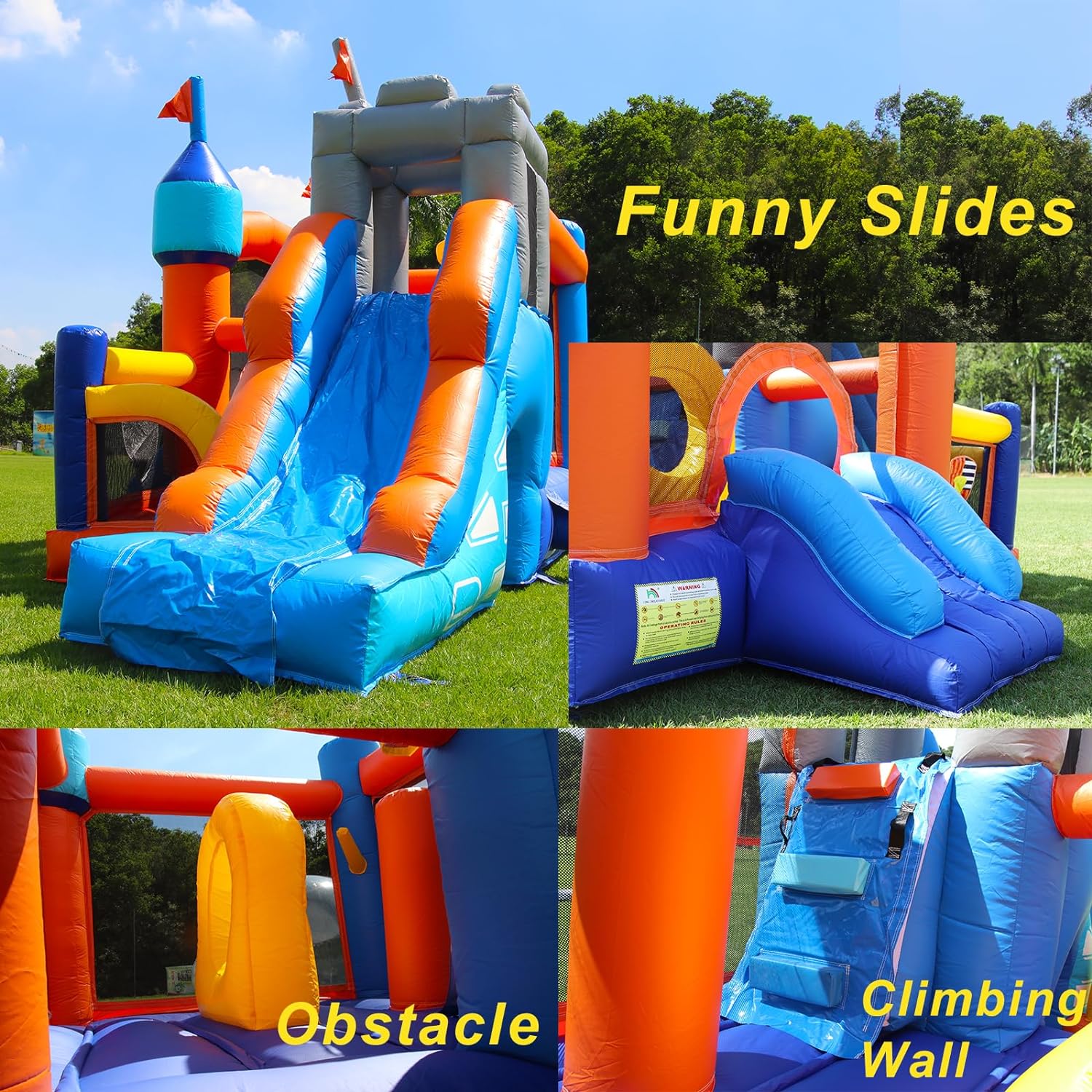 16FT x 12FT Commercial Inflatable Bounce House with Slides Obstacle ...