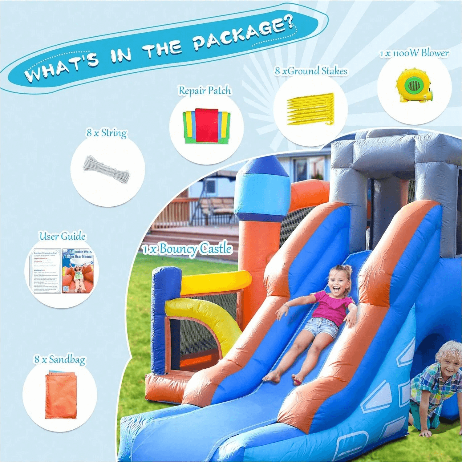 16FT x 12FT Commercial Inflatable Bounce House with Slides Obstacle ...